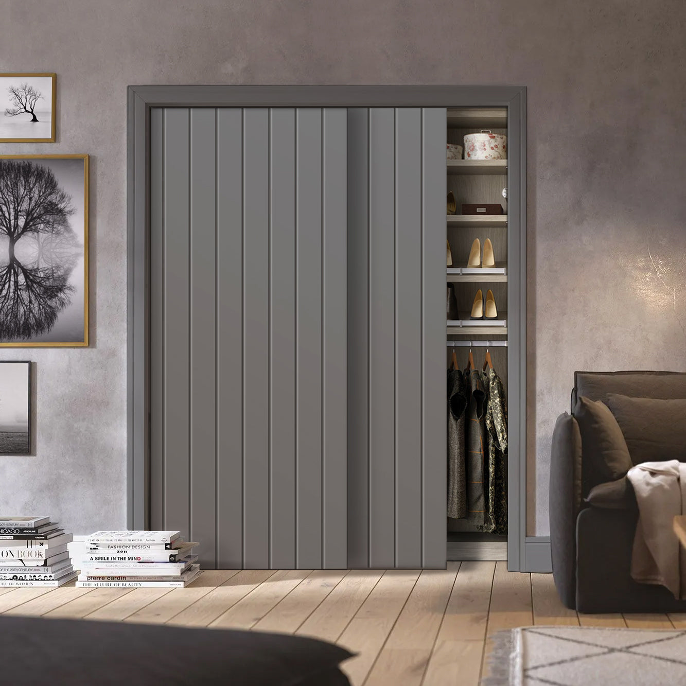 Paneled Hollow Core MDF Double Closet Sliding Door Slabs – CalHome